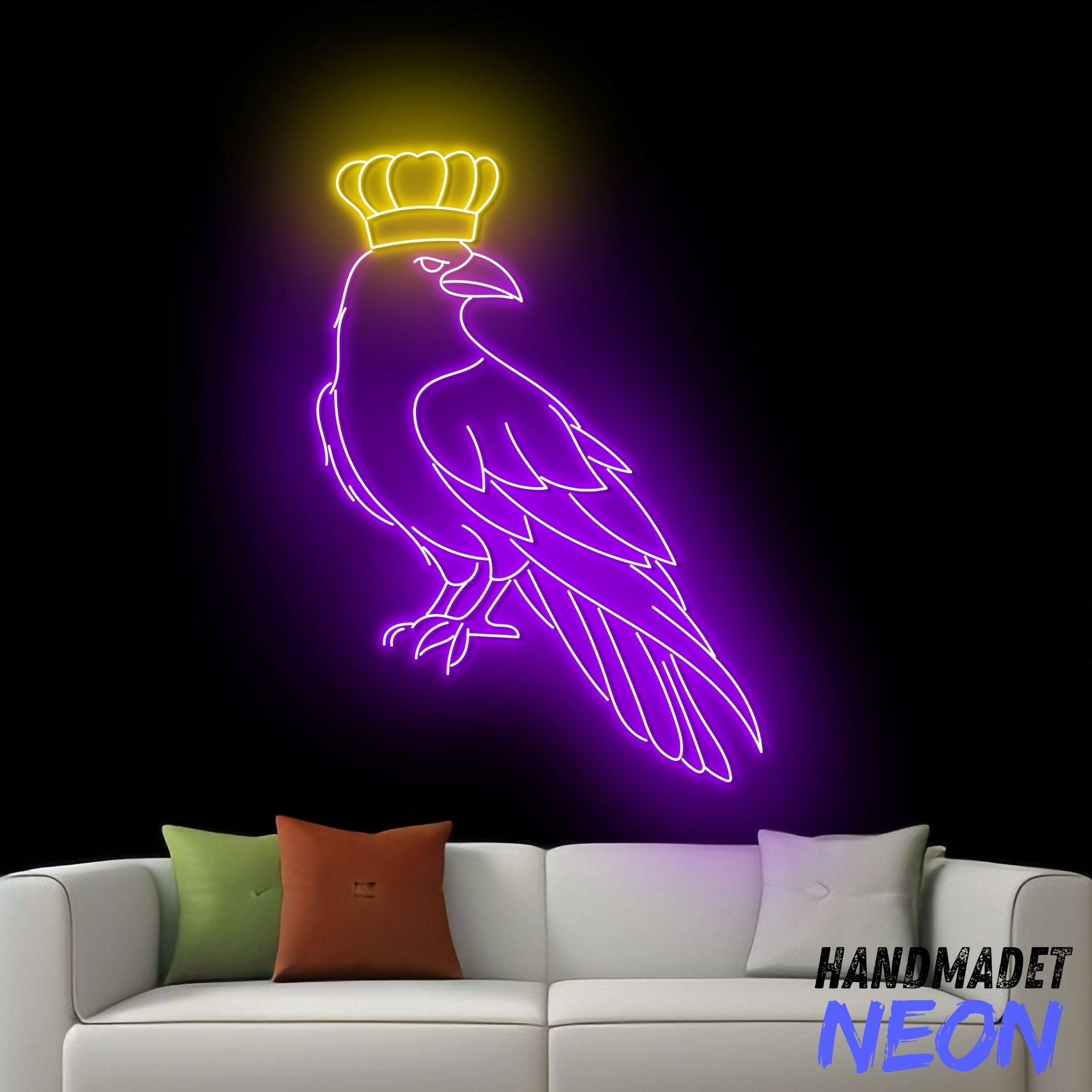 Raven With Crown Neon Sign, Raven Led Sign, Raven Led Light, Animal ...