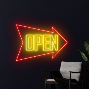 Custom Open Direction Arrow Left Neon Sign, Open Arrow Led Sign, Arrow ...
