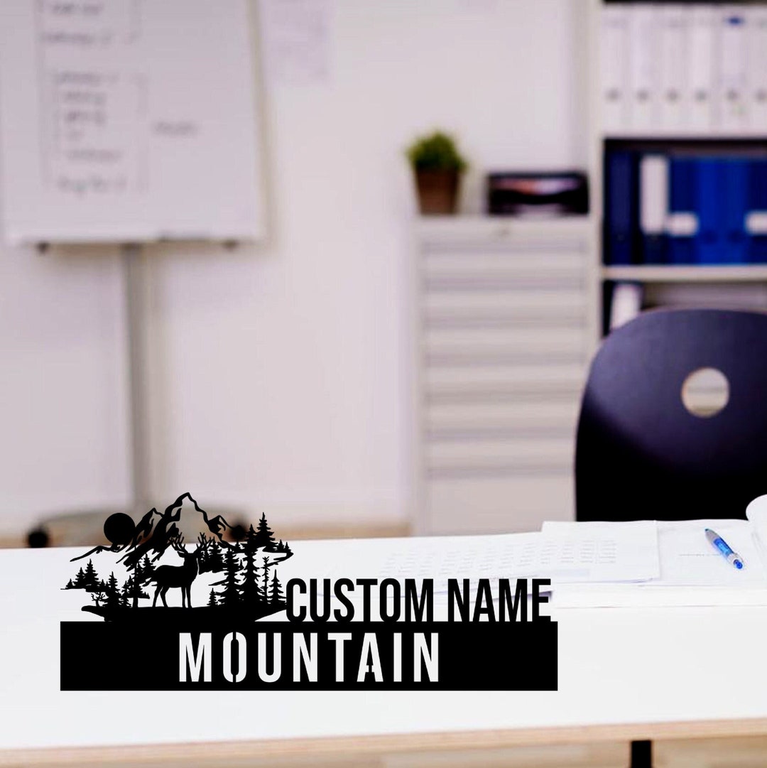 Custom Mountain Desk Name Plate, Mountain Metal Nameplate for Desk ...