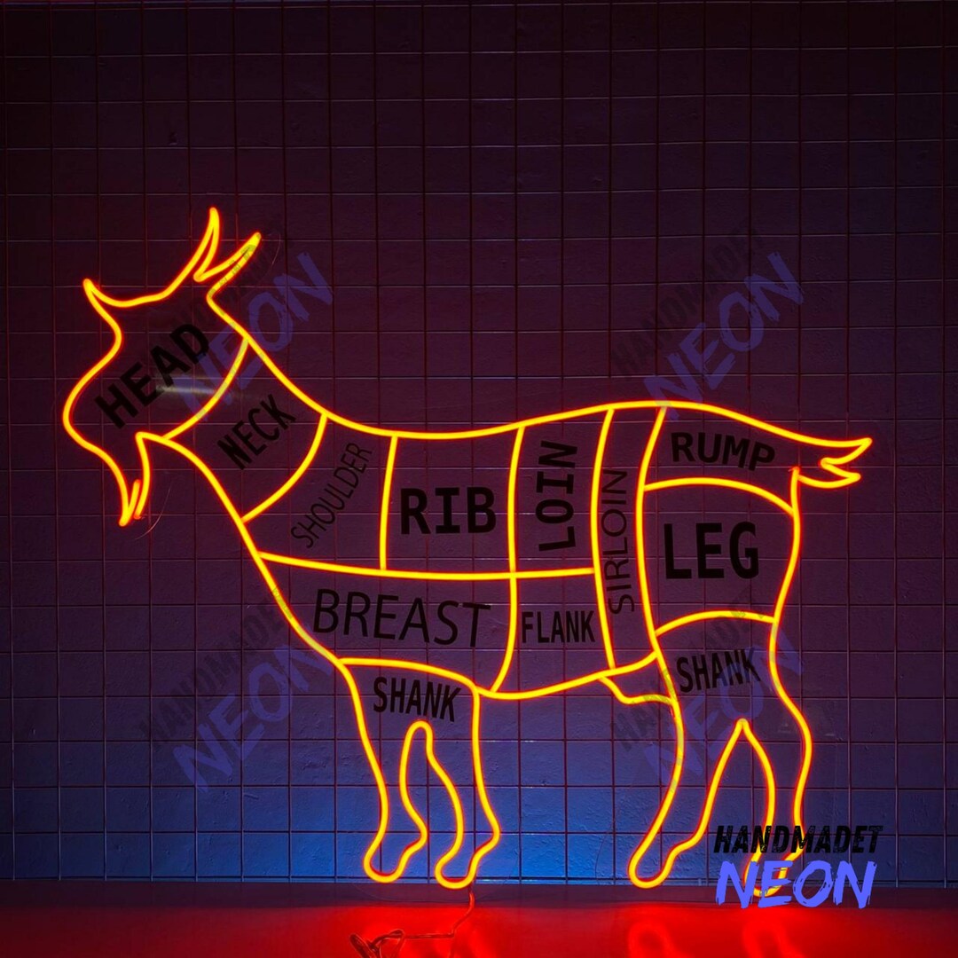 The Butcher Goat Acrylic Neon Sign, Goat Cuts Led Sign, Goat Meat Neon ...