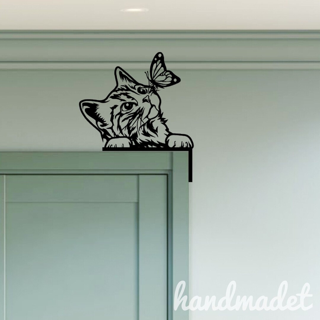 Personalized Cat Door Corner Sign, Cute Cat Metal Door Topper, Custom ...