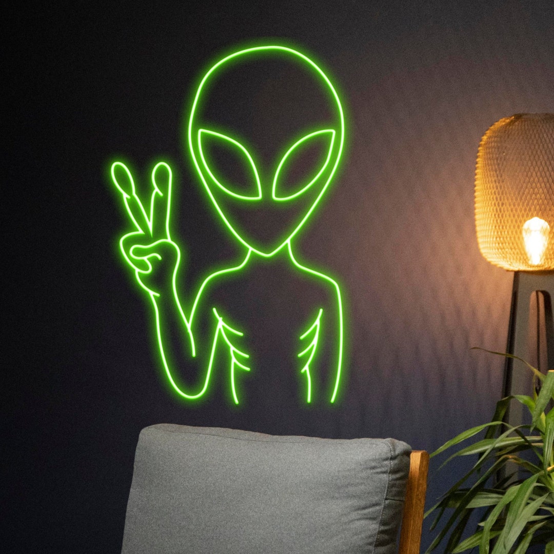 Alien Peace Hand Neon Sign, Peace Hand Alien Led Sign, Alien Neon Light ...