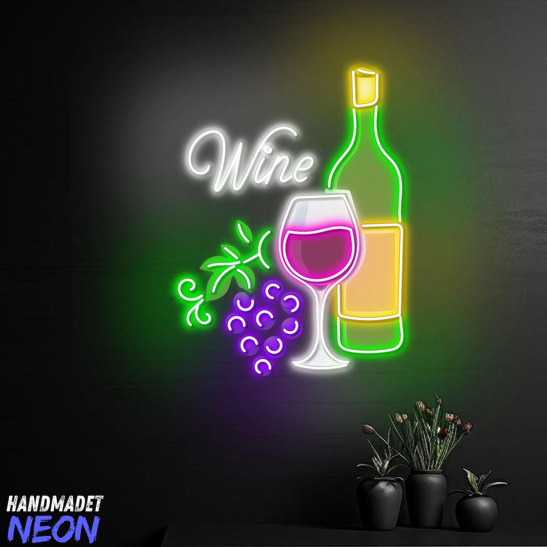 Grape Wine Neon Sign, Vineyard LED Light, Wine Glass Led Light, Custom ...