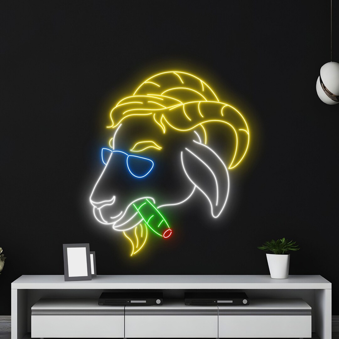 Goat Smoking Neon Sign, Goat Led Sign, Goat Smoking Led Light, Smoking ...