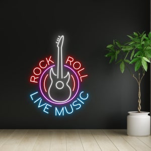 Rock & Roll Live Music Led Sign, Rock N Roll Live Music Neon Sign, Wall ...