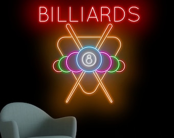 8 Ball Billiard Neon Sign, Billiard Led Sign, Billiard Led Light, Pool ...