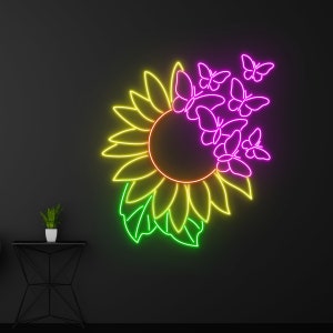 Butterfly Sunflower Neon Light, Sunflower Flower Butterfly Led Light ...