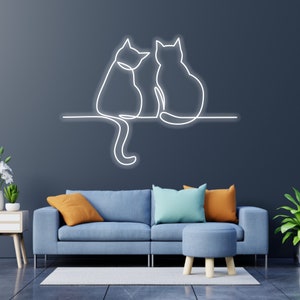 Couple Cats Neon Sign Art Decor Neon Light Wall Art Signs Cute Cat ...