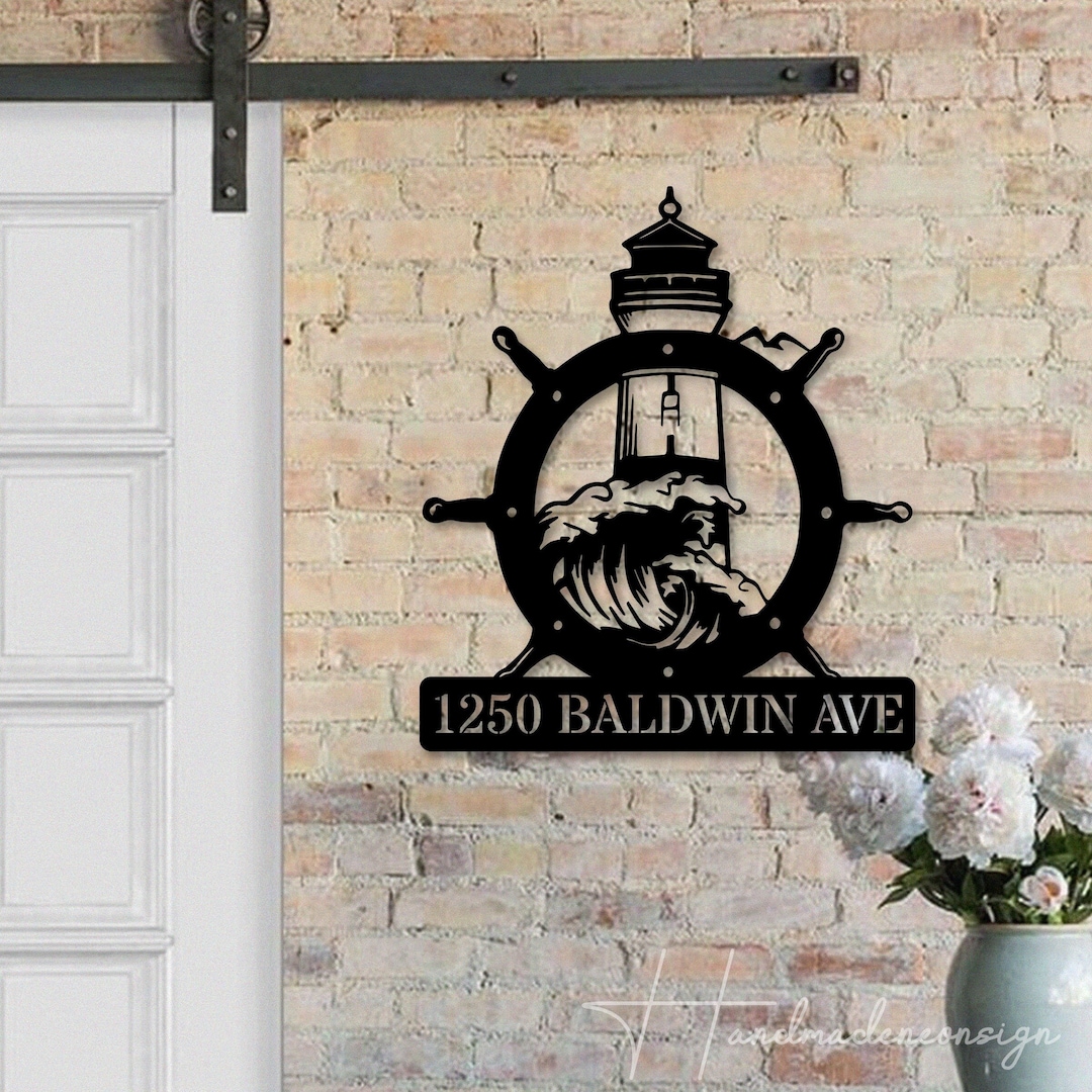 Personalized Lighthouse House Number, Ship Wheel Home Number Metal Wall ...
