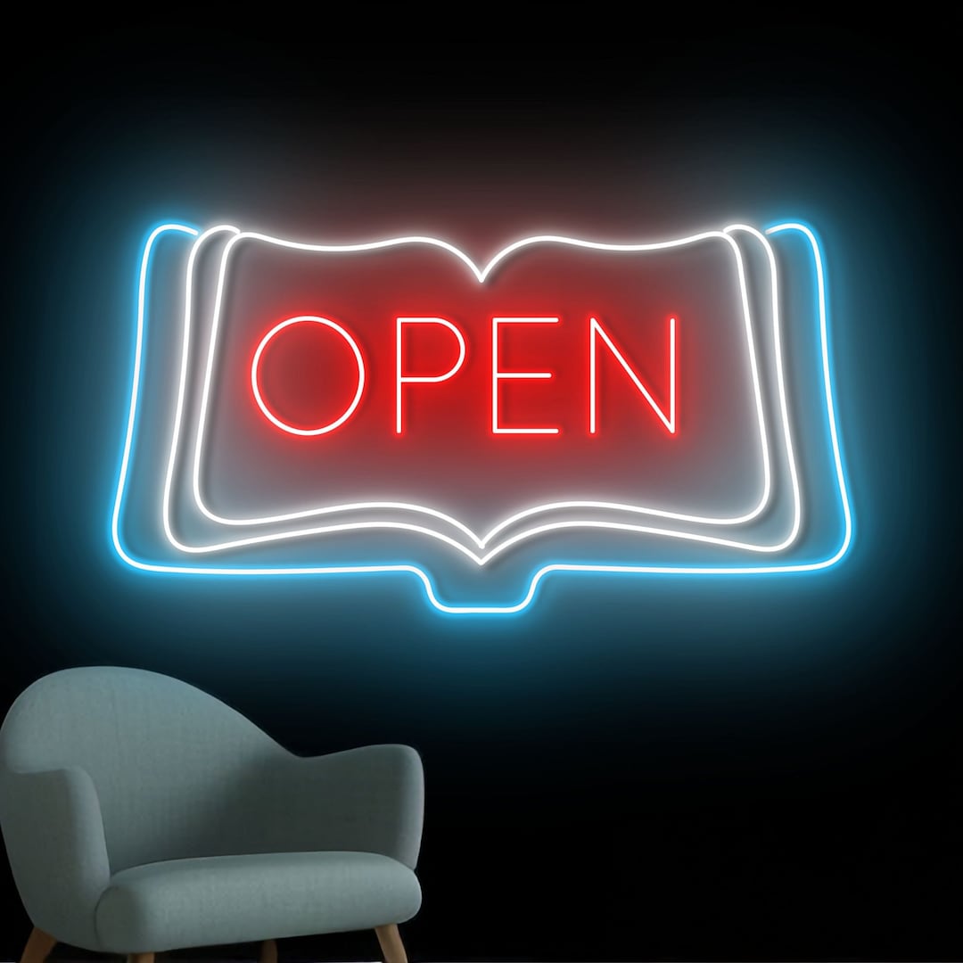 Open Book Shop Neon Wall Sign, Bookish Led Wall Sign, Bookworm Neon ...