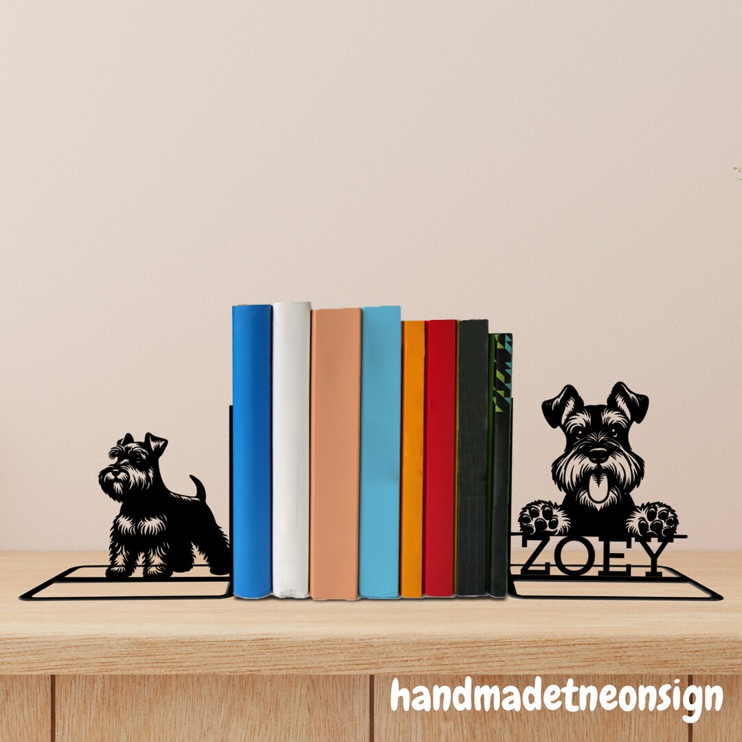 Custom Miniature Schnauzer Metal Bookends Schnauzer Name Bookend, Dog ...