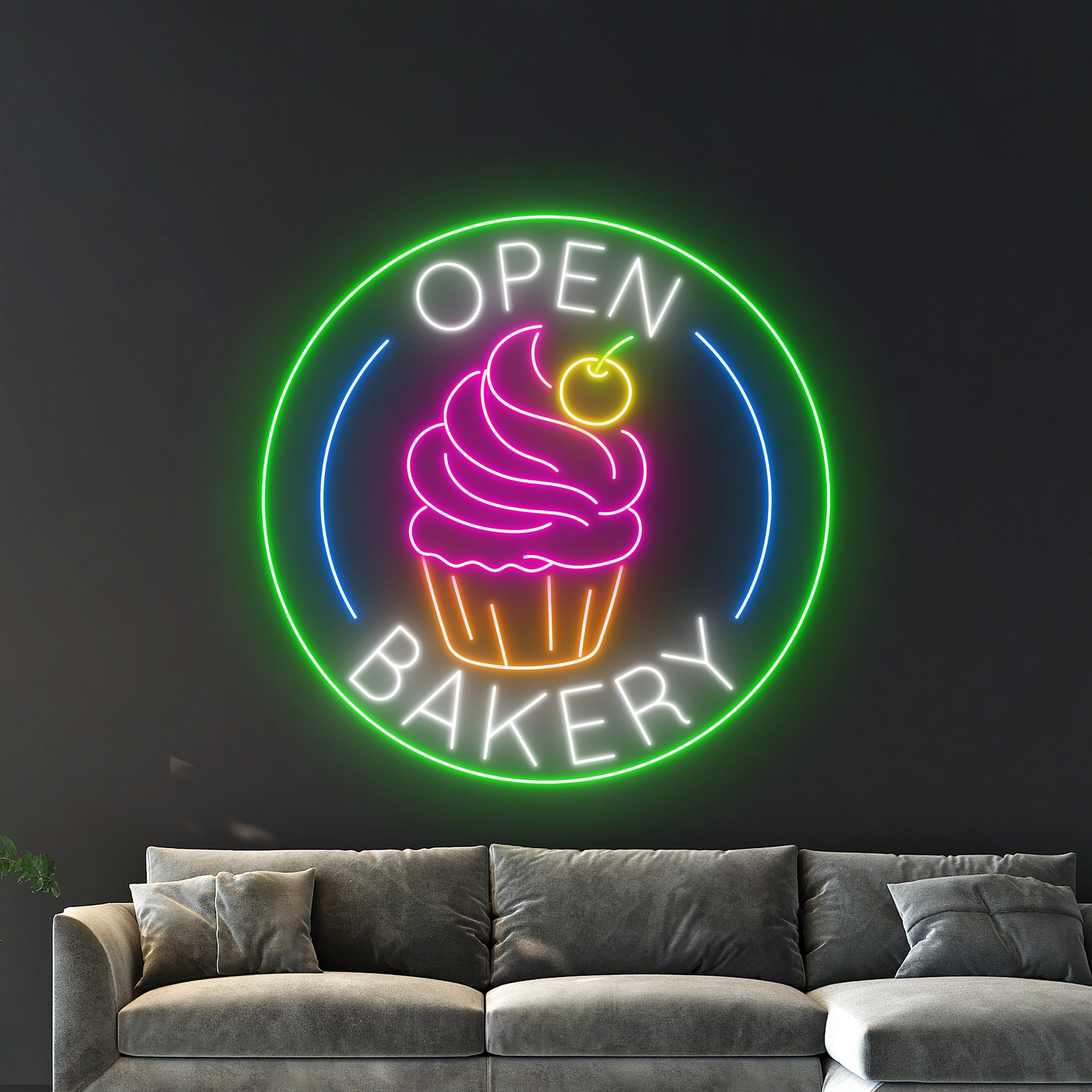 Bakery Open Neon Sign, Cupcake LED Sign, Cupcake Neon Light, Bakery LED ...