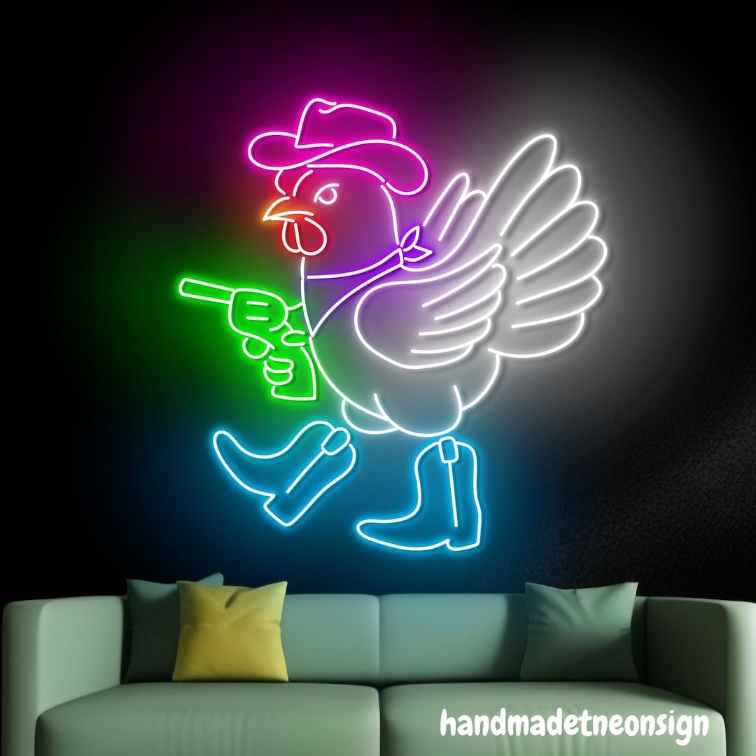 Cowboy Chicken Neon Wall Sign, Chick Shooting Led Wall Light, Pet Neon ...