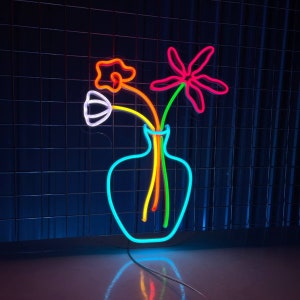 Flower Vase Led Sign, Flower Vase Neon Sign, Flower Neon Light, Floral ...