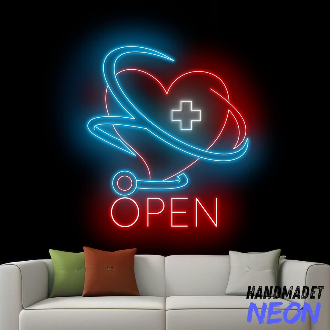 Cardiology Clinic Open Neon Sign, Cardiologist Led Sign, Hospital Neon ...