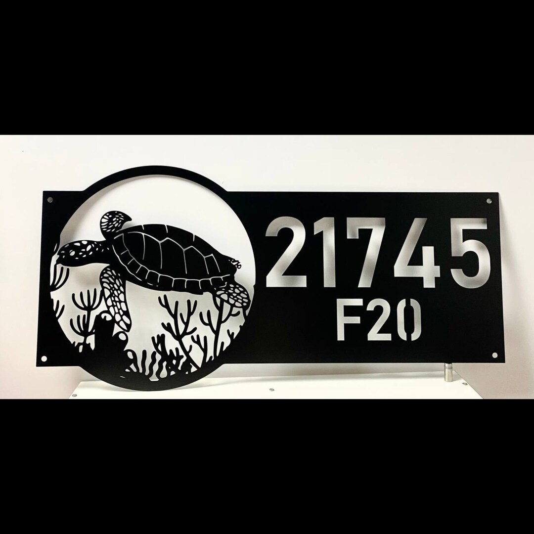 Personalized Sea Turtle Home Number Metal Sign, Custom Turtle Number ...