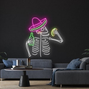 Mexican Skeleton Taco Led Sign, Mexican Skeleton Tacos Neon Sign, Wall ...