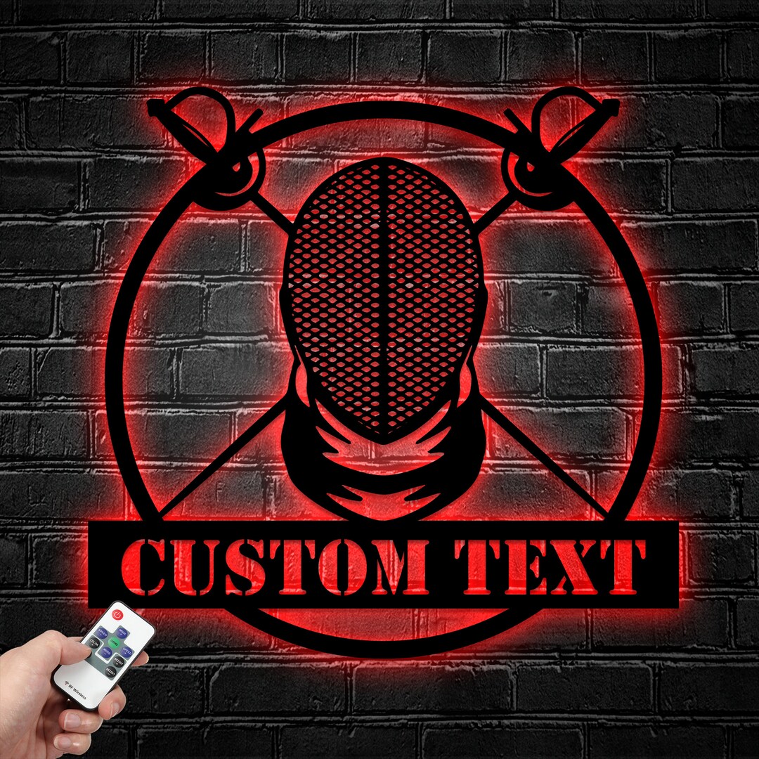Custom Fencing Metal Wall LED Light, Personalized Fencer Sign Room ...