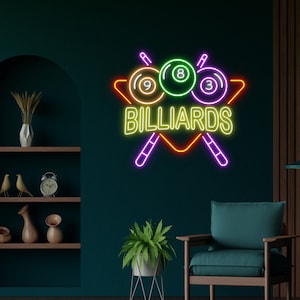 Billiards Led Sign, Billiards Neon Sign, Wall Decor, 8 Ball Neon Sign ...