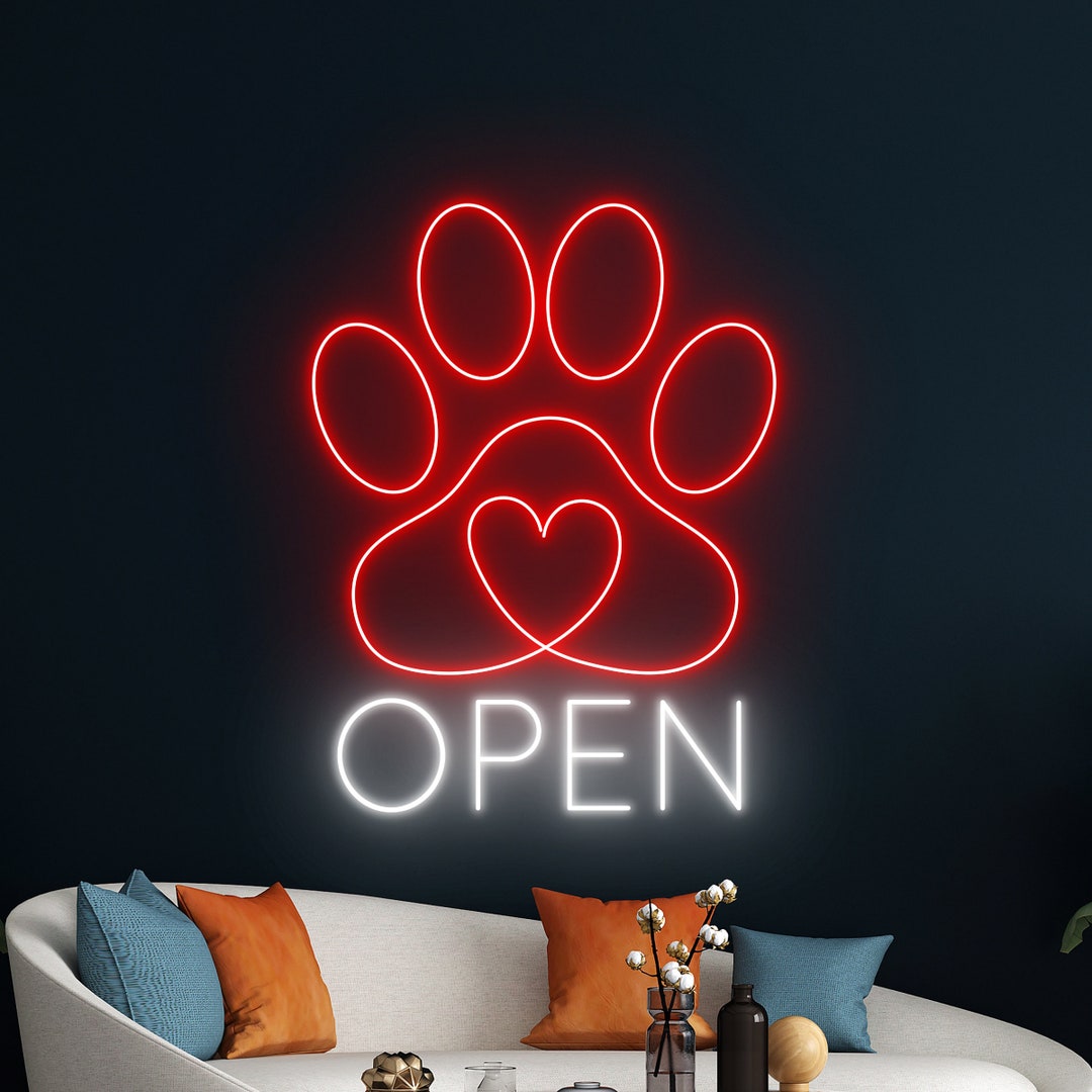 Open Paw Led Sign, Paw Open Neon Sign, Dog Paw Led Light, Pet Neon ...