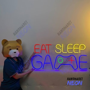 Eat Sleep Game Neon Sign, Eat Sleep Game Led Light, Boys Wall Art Gamer ...