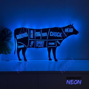 Personalized Cow Beef Cuts Metal Wall Art LED Light, Custom Meat ...