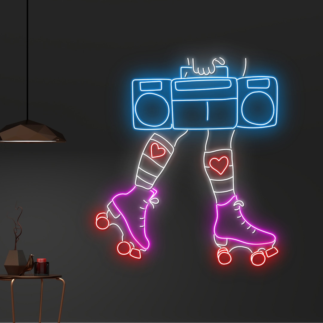Custom Roller Skate Boombox Neon Sign, Rolling Skate Tape Recorder Led ...