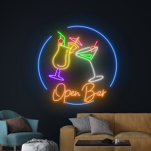 Open Bar Neon Sign, Bar Logo LED Light, Cocktail Juice Fruit Neon Light ...