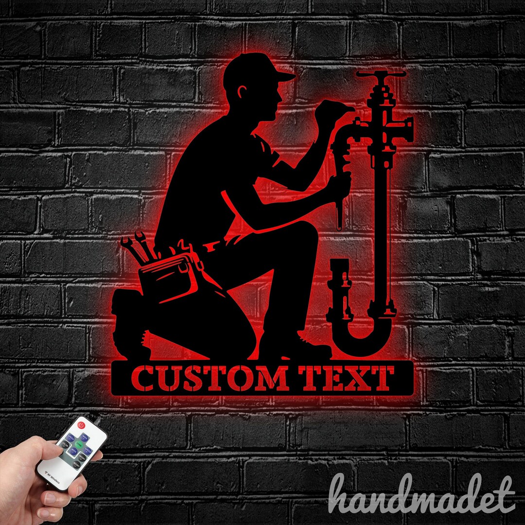 Custom Plumber Name Metal Wall Art LED Light, Plumber Metal Sign ...