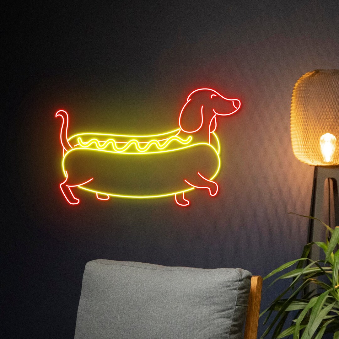Dachshund Hotdog Neon Light, Hotdog Dachshund Neon Sign, Hot Dog ...