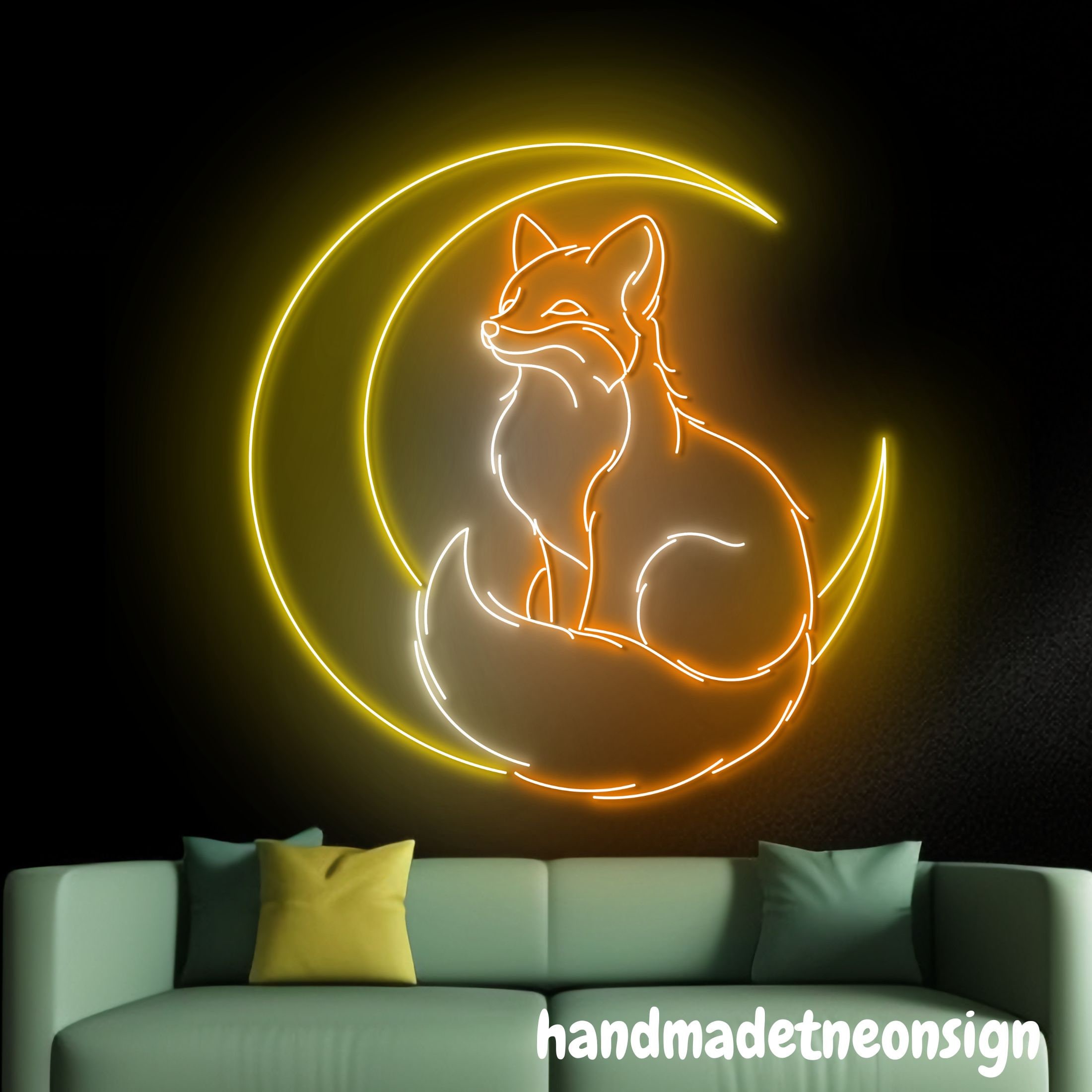 Fox in the Moon Neon Sign, Fox Led Sign, Moon Neon Light, Fox Moon Led ...