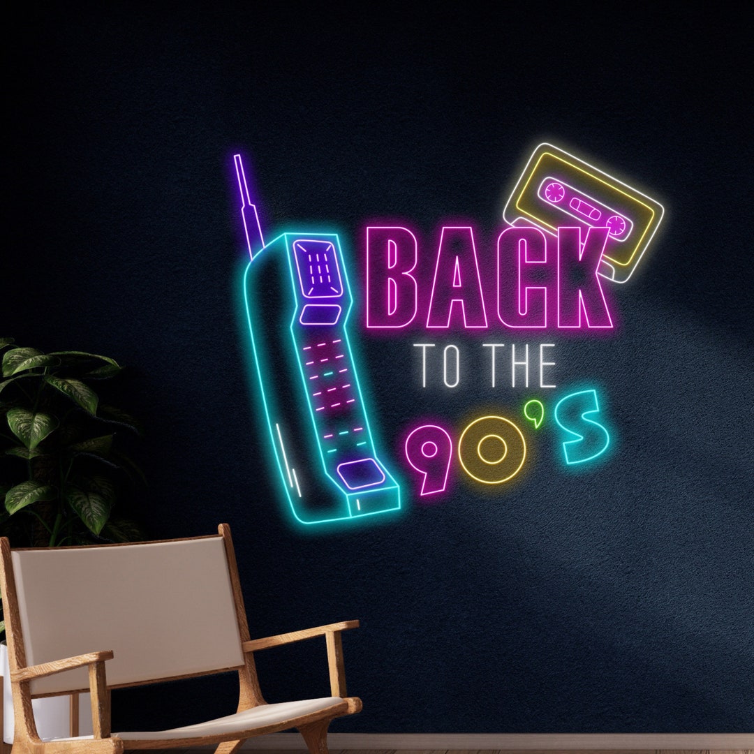Back to the 90's Neon Sign, Cassette Tape Cell Phone Led Sign, Retro ...