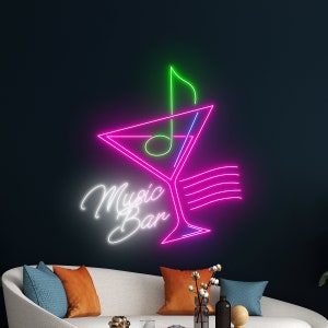 Music Bar Martini Led Sign, Martini Music Note Neon Light, Martini ...