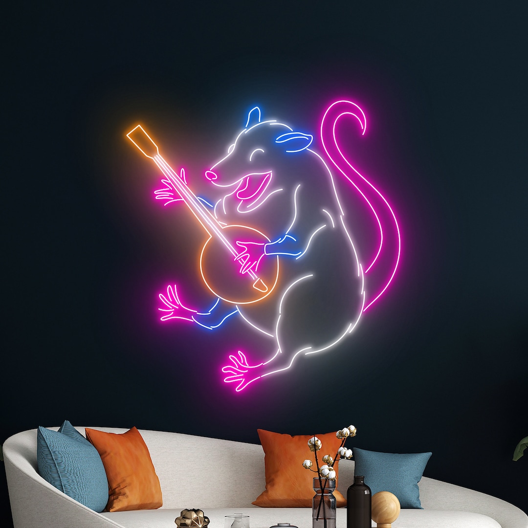 Possum Playing Banjo Neon Sign, Possum Banjo Led Sign, Possum Play ...