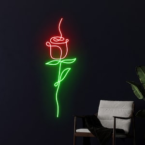 Rose Flower Led Sign, Rose Flower Neon Sign, Rose Neon Light, Floral ...