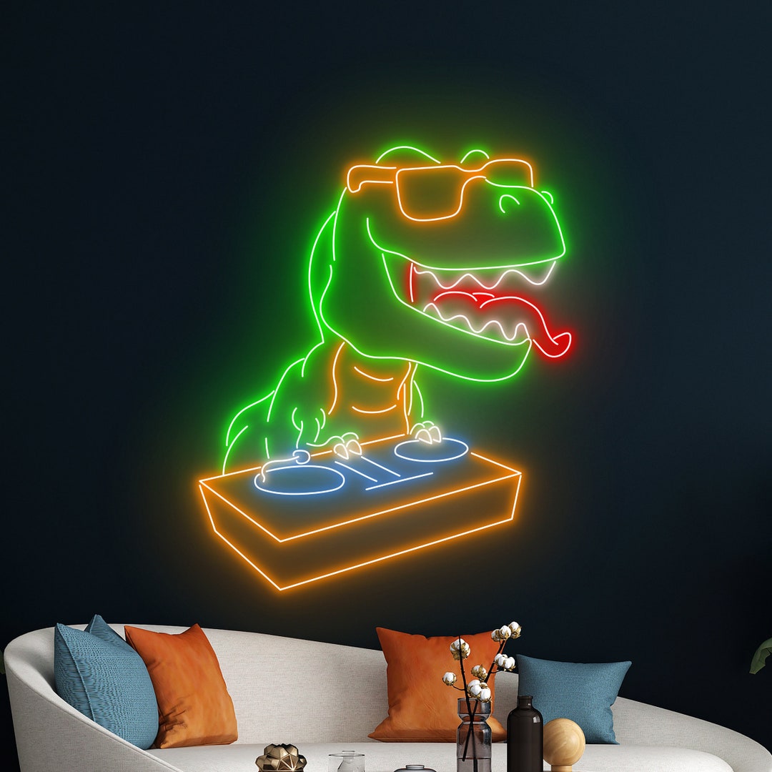 Dinosaur DJ Neon Sign, Dinosaur Led Sign, Dinosaur Neon Light, Animal ...
