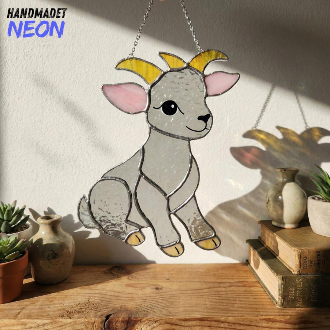 Goat Stained Glass Suncatcher, Farm Animal Window Hanging, Handmade ...