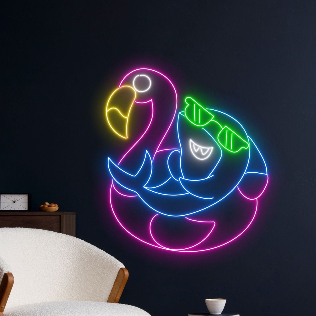 Shark Flamingo Pool Float Neon Sign, Shark Neon Light, Flamingo Led ...