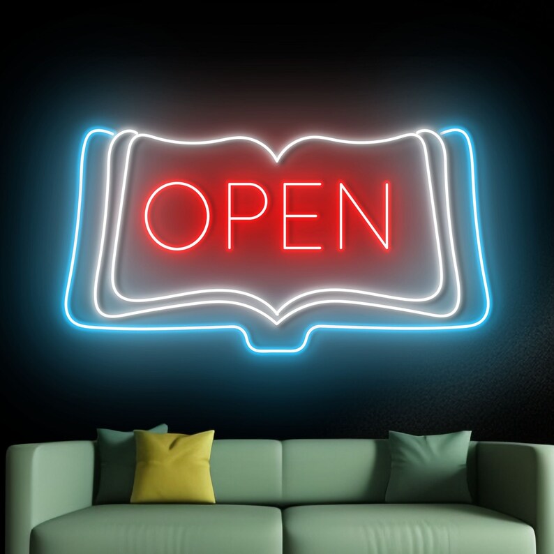 Open Book Shop Neon Wall Sign, Bookish Led Wall Sign, Bookworm Neon ...