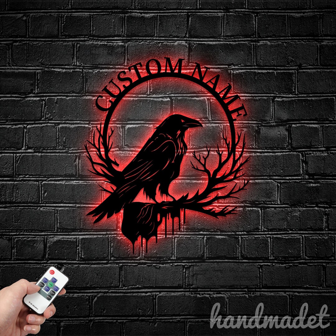 Personalized Raven Metal Wall Sign, Raven Metal Wall Light, Custom ...