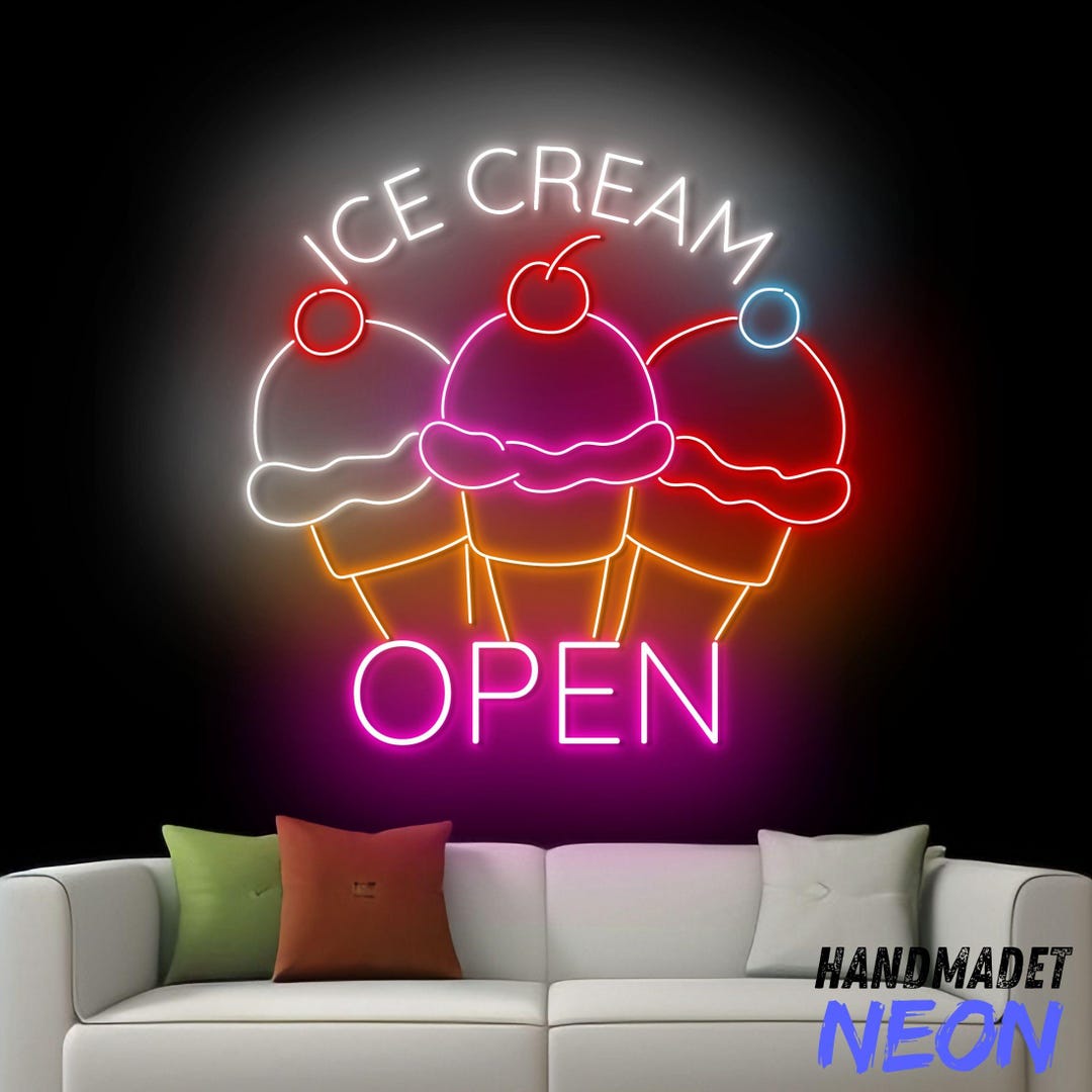Ice Cream Open Neon Sign, Ice Cream Led Sign, Ice Cream Cone Neon Light ...