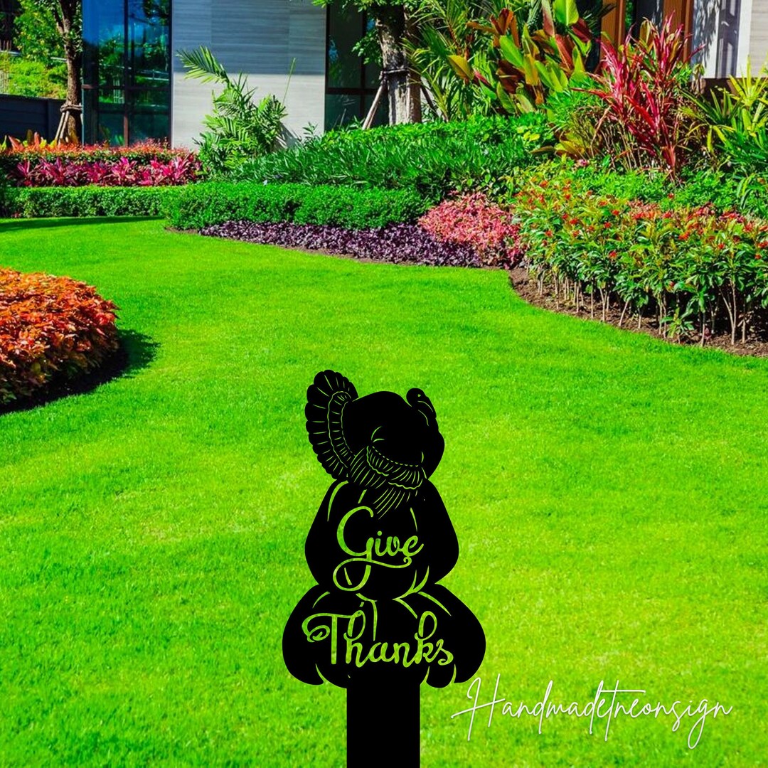 Custom Outdoor Give Thanks Turkey Garden Metal Sign With - Etsy