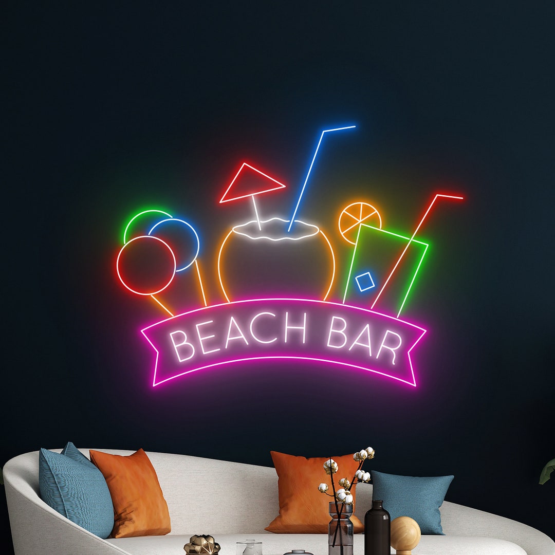 Beach Bar Neon Sign, Bar Logo LED Light, Juice Fresh Fruit Neon Light ...