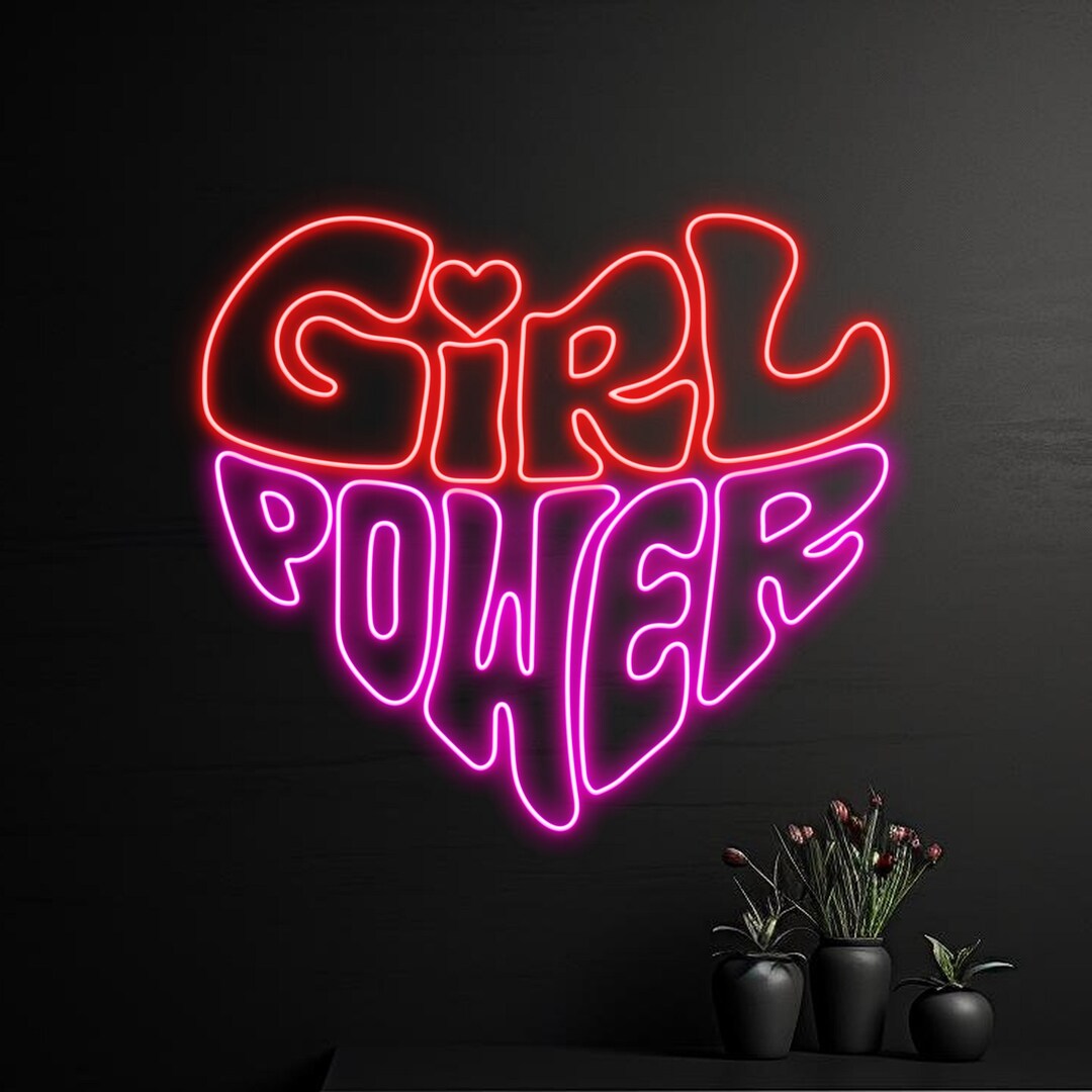 Custom Girl Power Heart Neon Light, Girl Line Neon Sign, Personalized ...