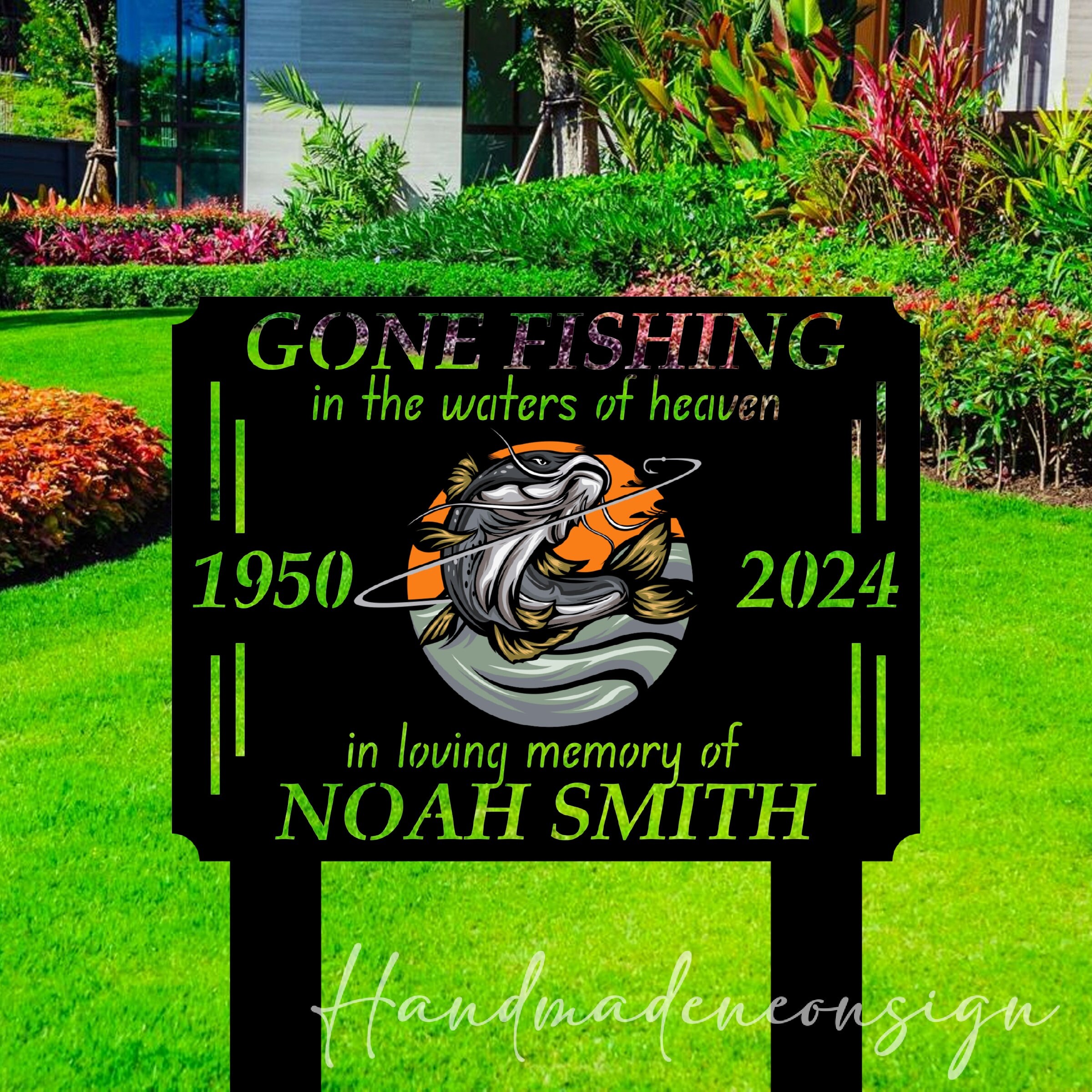 Custom Fishing Memorial Stake, Fish Metal Stakes, Fisher Memorial Grave ...