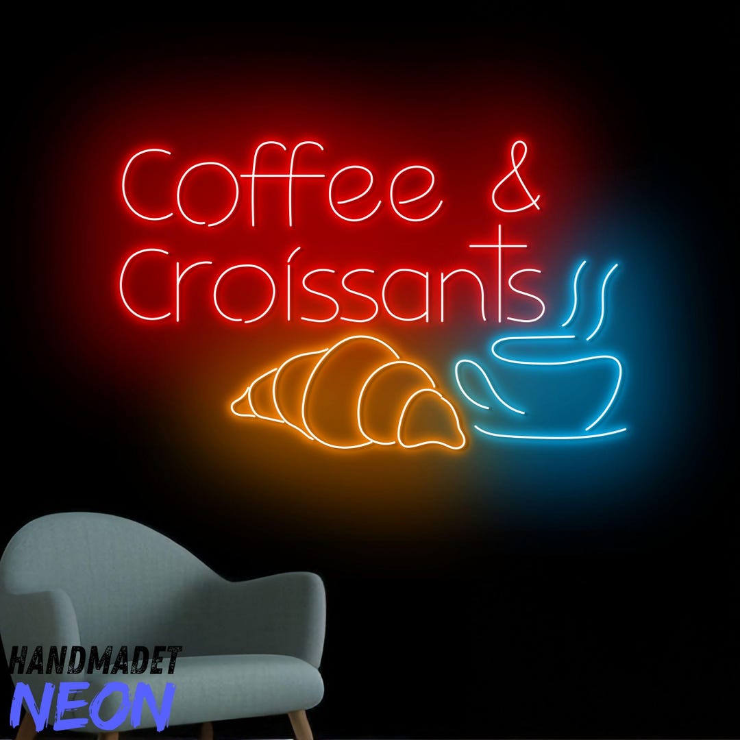 Coffee and Croissants Neon Sign, Croissant Coffee Led Sign, Croissant ...
