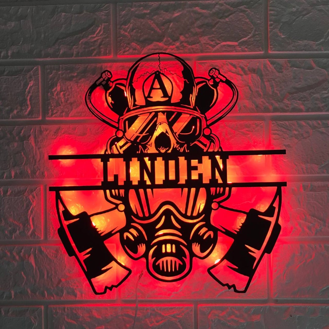 Custom Firefighter Metal Wall Art LED Light Personalized Fireman Name ...