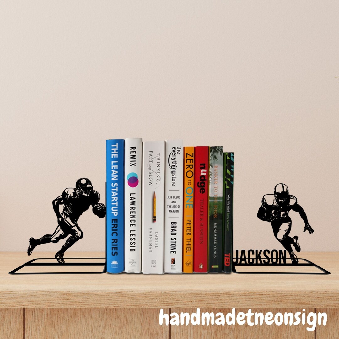 Custom American Football Metal Bookends Football Name Bookend, Football ...