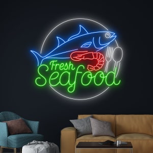 Fresh Seafood Neon Sign, Shrimp Fish Led Sign, Lobster Fish Led Light ...