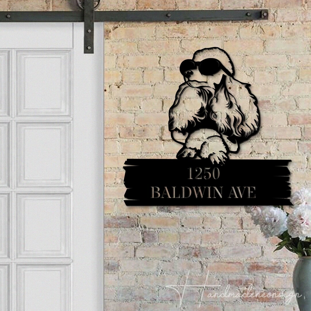 Personalized Poodle Dog House Number, Pet Home Number Metal Wall Sign ...